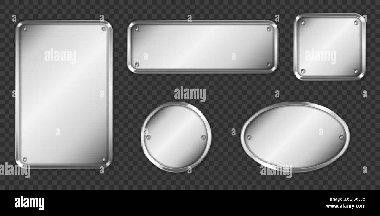 Steel or silver plates, name plaques empty mockup. Metal grey ...