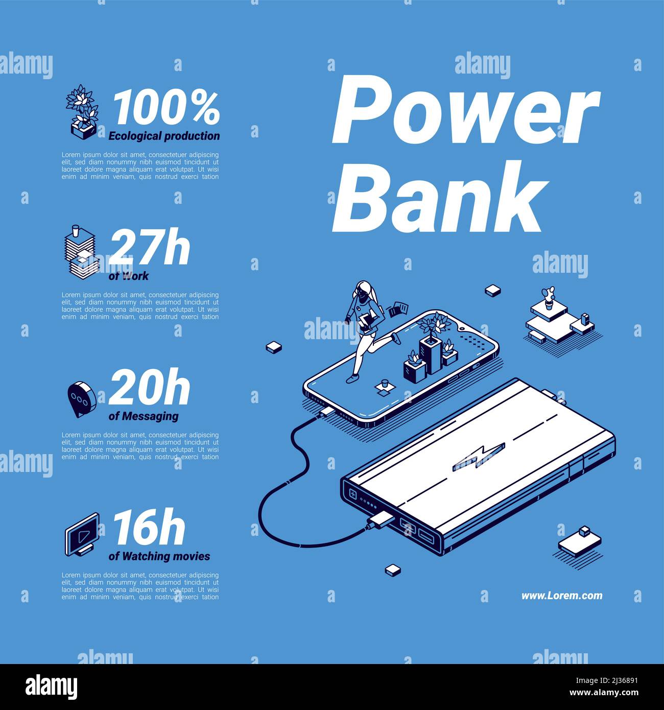 Power bank poster. External battery, portable charger for mobile phone ...