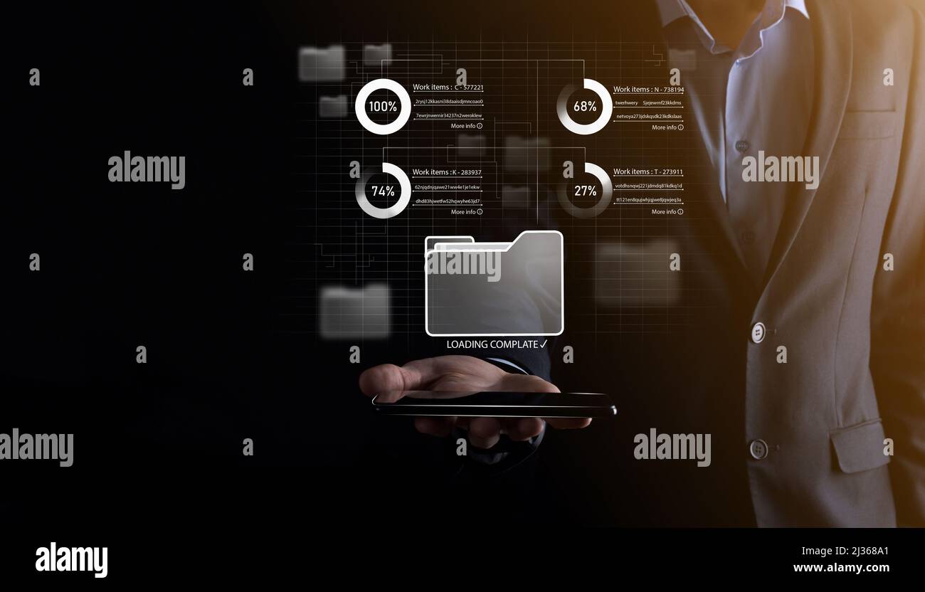 Business developer hand using board framework on virtual modern computer showing innovation ...