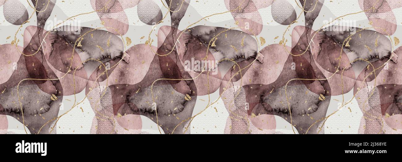Seamless watercolor abstract organic blob shape overlay with gold lines ...