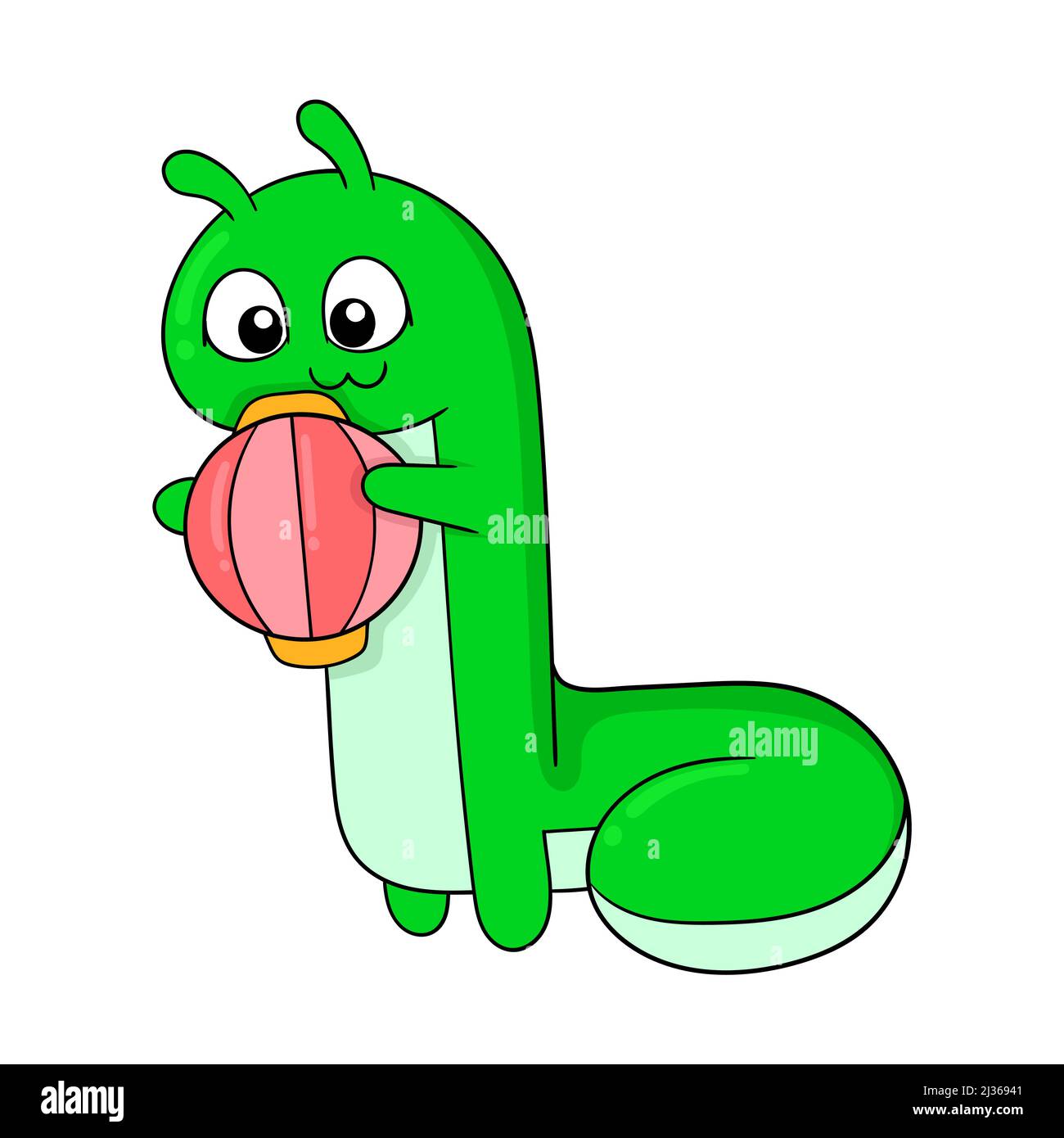 cute green caterpillar holding a playing ball Stock Vector Image & Art ...