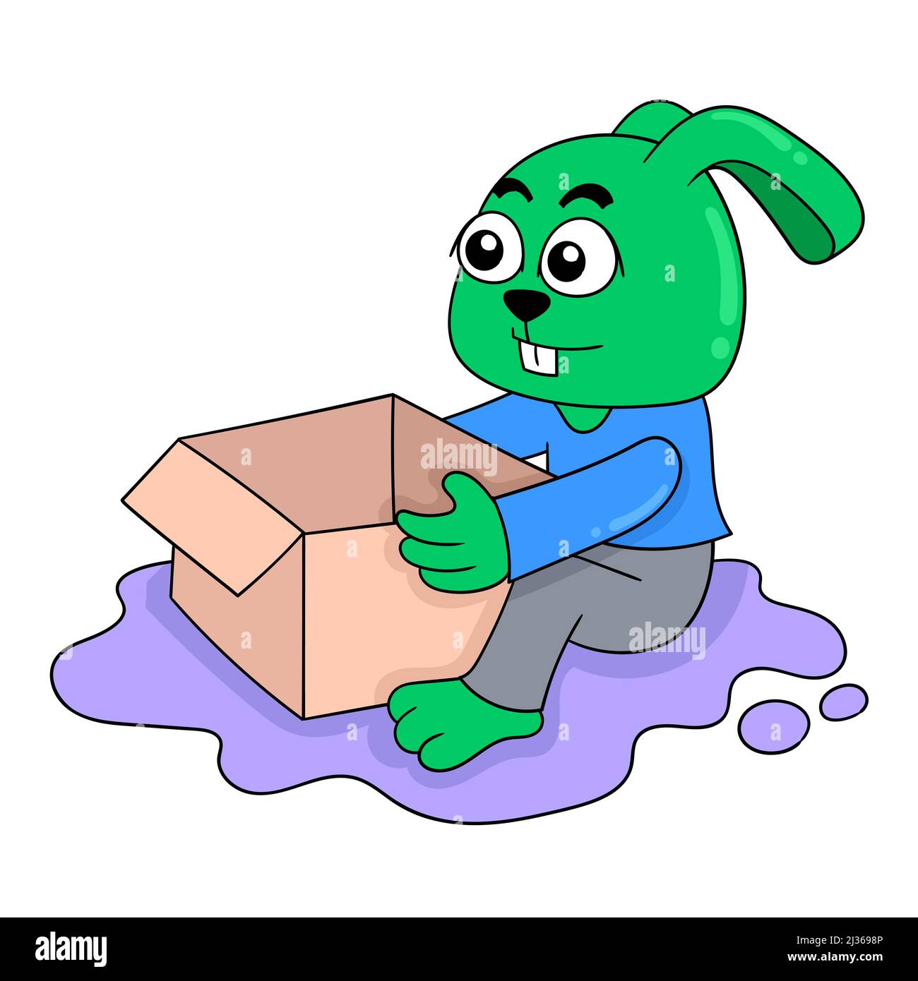 the rabbit is opening the cardboard box Stock Vector Image & Art - Alamy