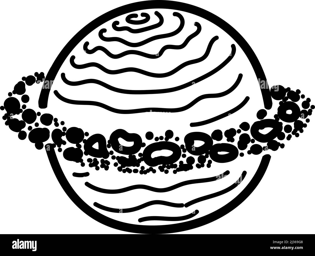 A simple icon of a planet with an asteroid belt, a hand-drawn sketch of a doodle-style element ...