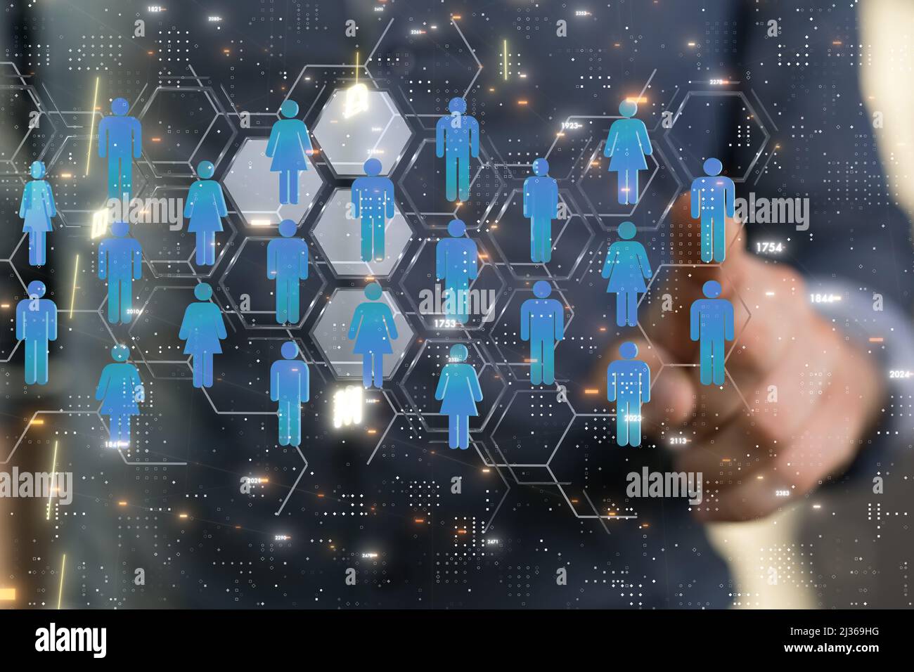 A 3d render of male fingers connecting conference Digital Network and ...