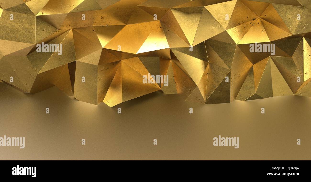 A 3d render of abstract golden geometric crystals. Minimal quartz ...