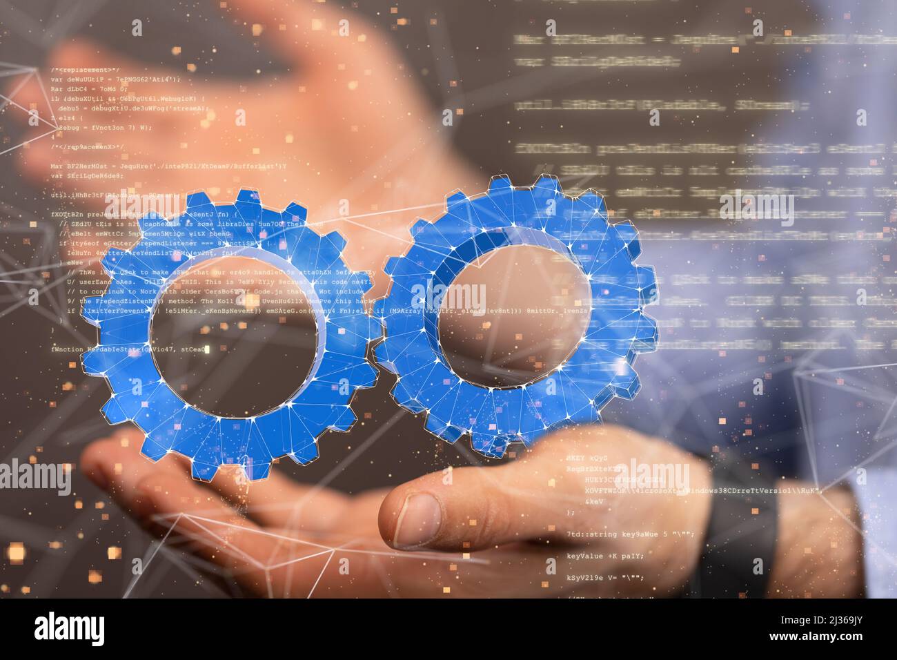 A 3d render of Connecting gears, lines and dots. Big data visualization ... A 3d render of Connecting gears, lines and dots. Big data visualization ...