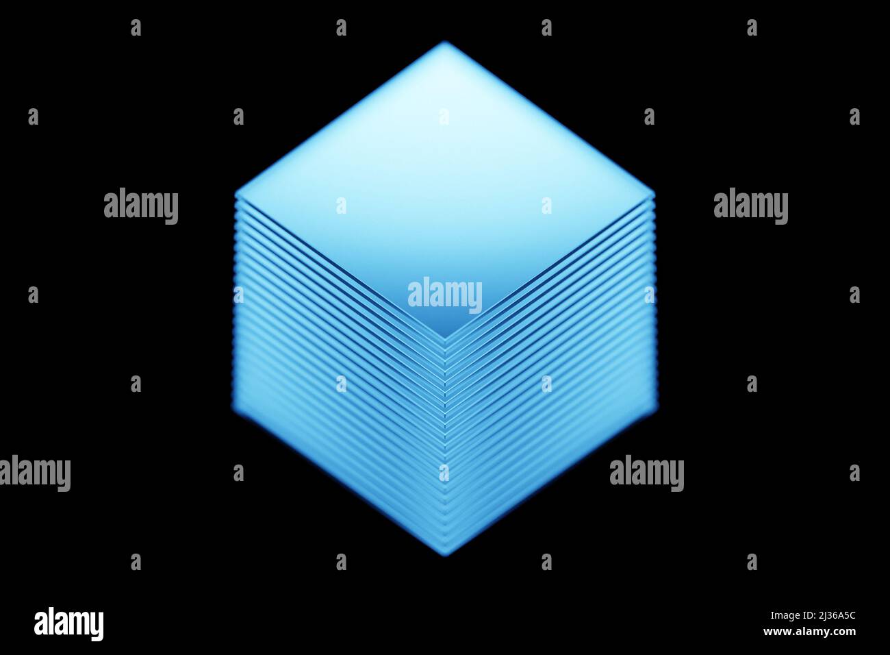 3d illustration blue lighting cube flying on black isolated background ...