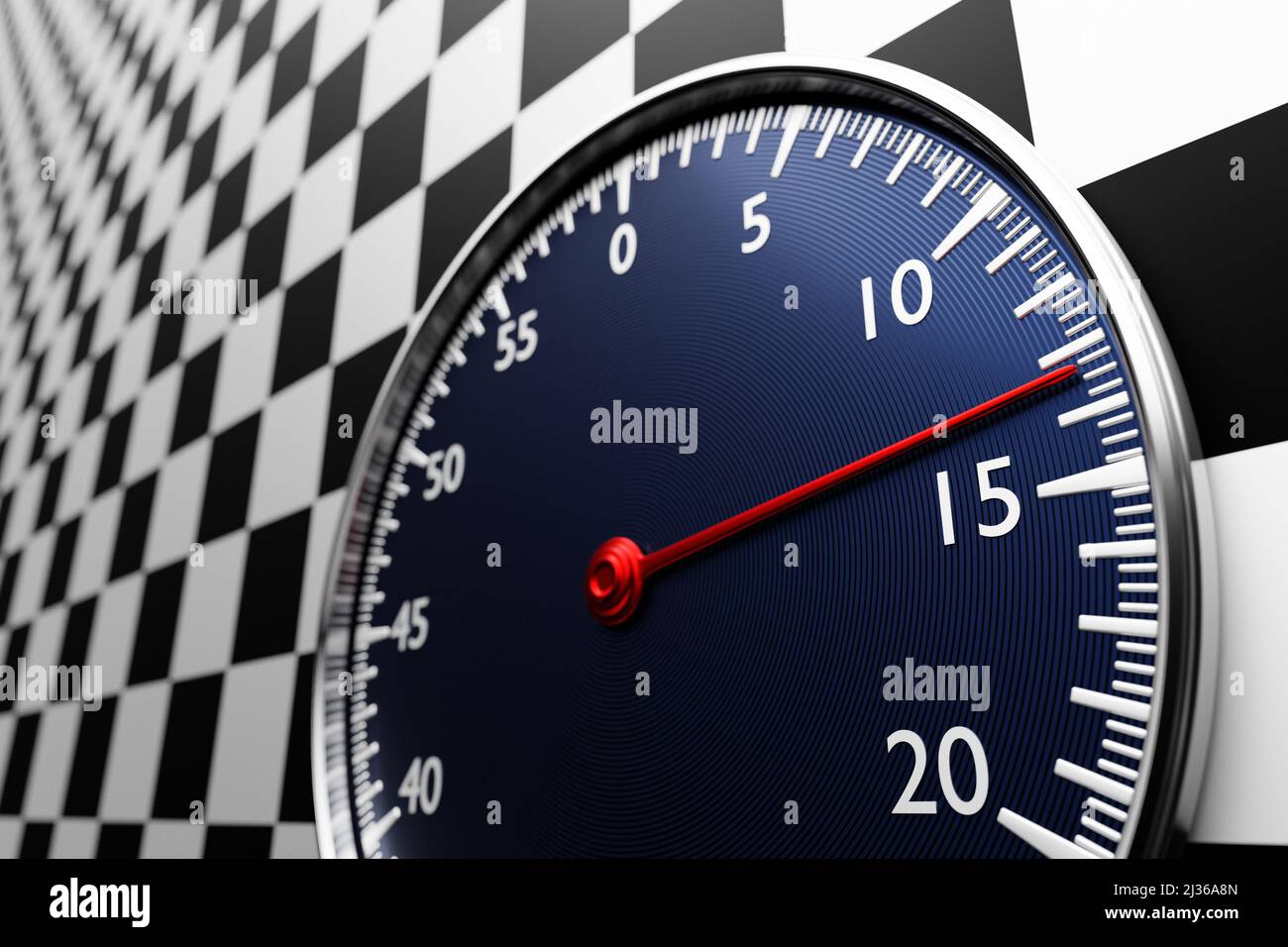 3d illustration of black round clock, stopwatch on a black and white ...