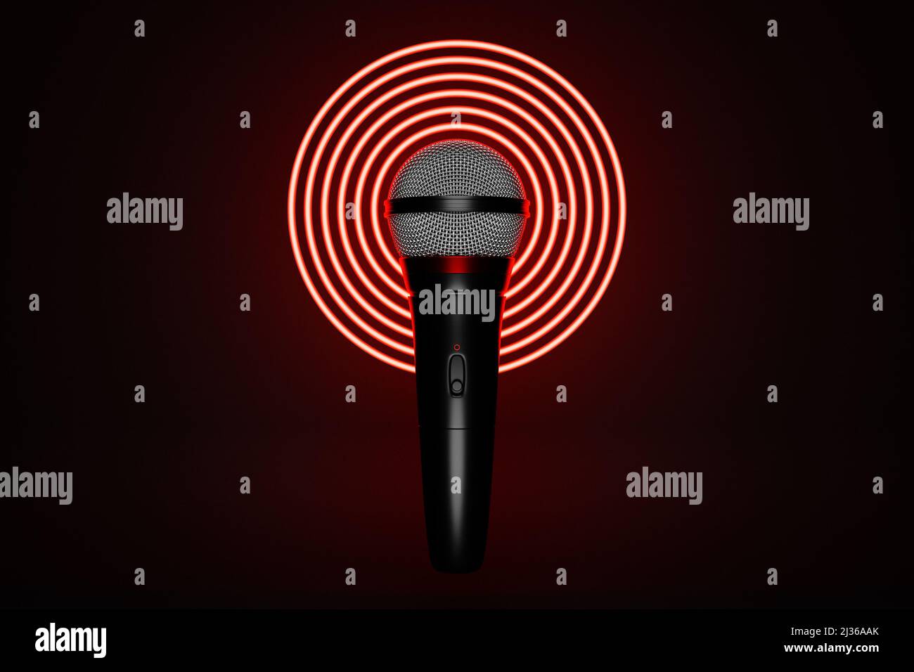 microphone, round shape model o neon background, realistic 3d ...