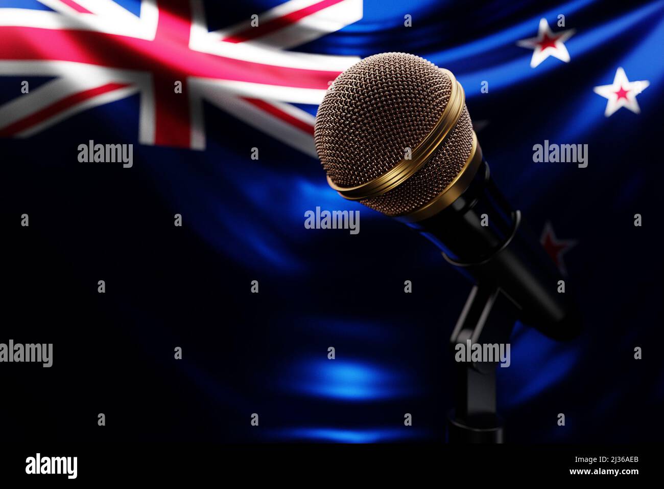 Microphone on the background of the National Flag of Australia ...