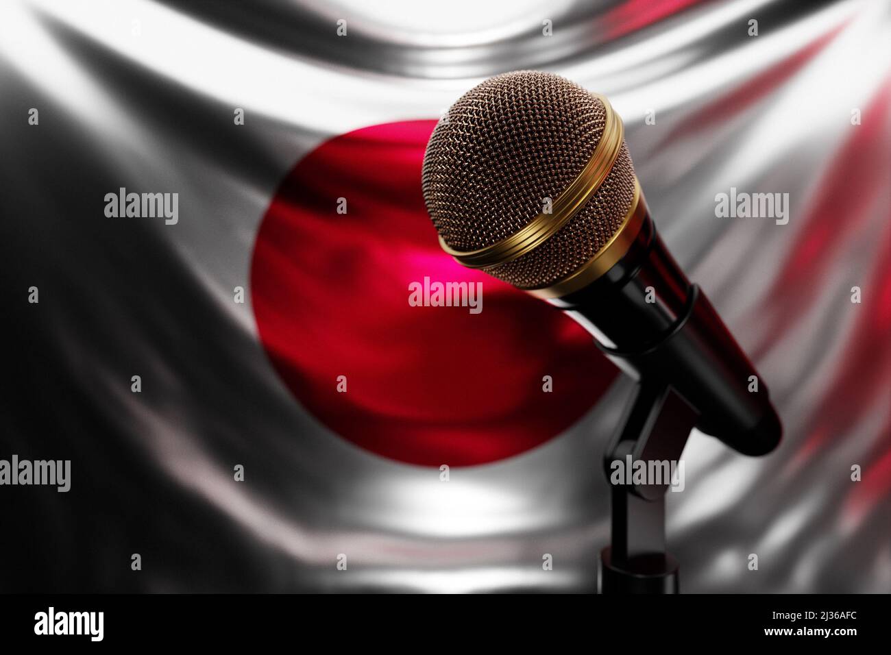 Microphone on the background of the National Flag of Japan, realistic ...