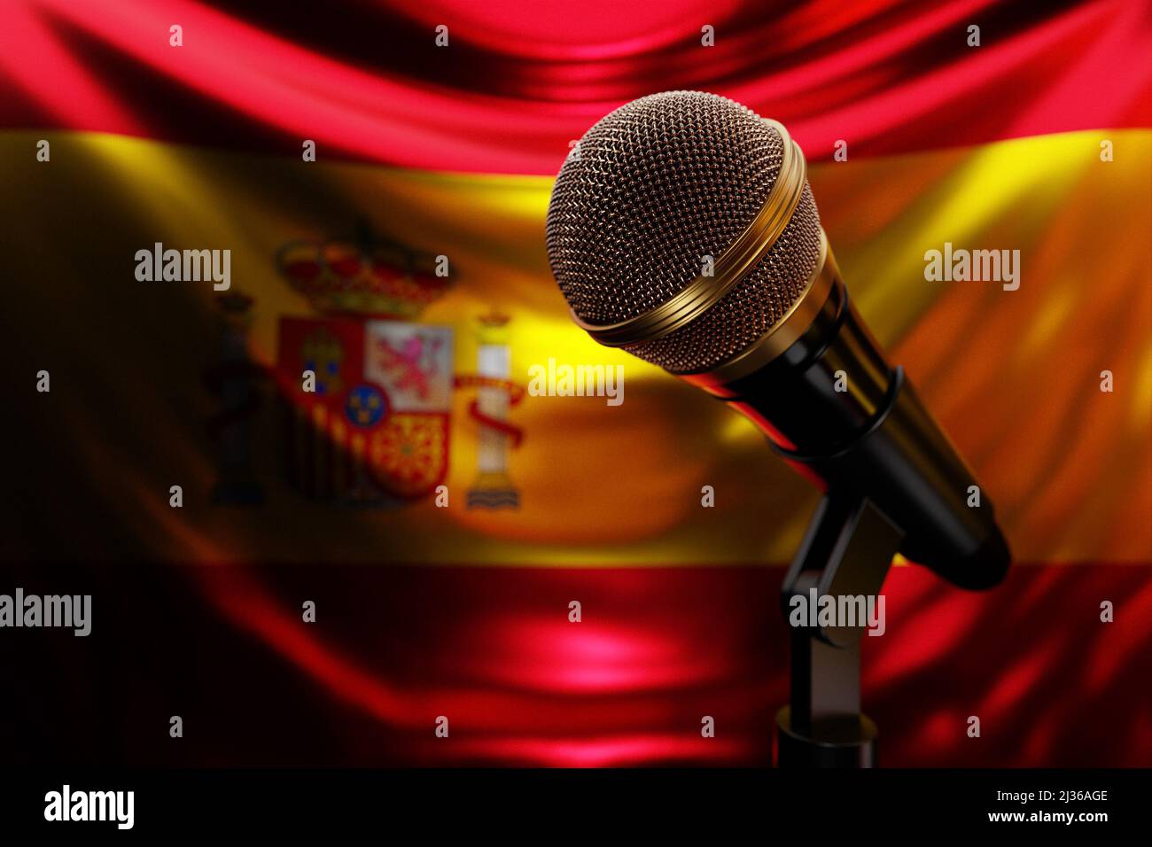 Microphone on the background of the National Flag of Spain, realistic ...