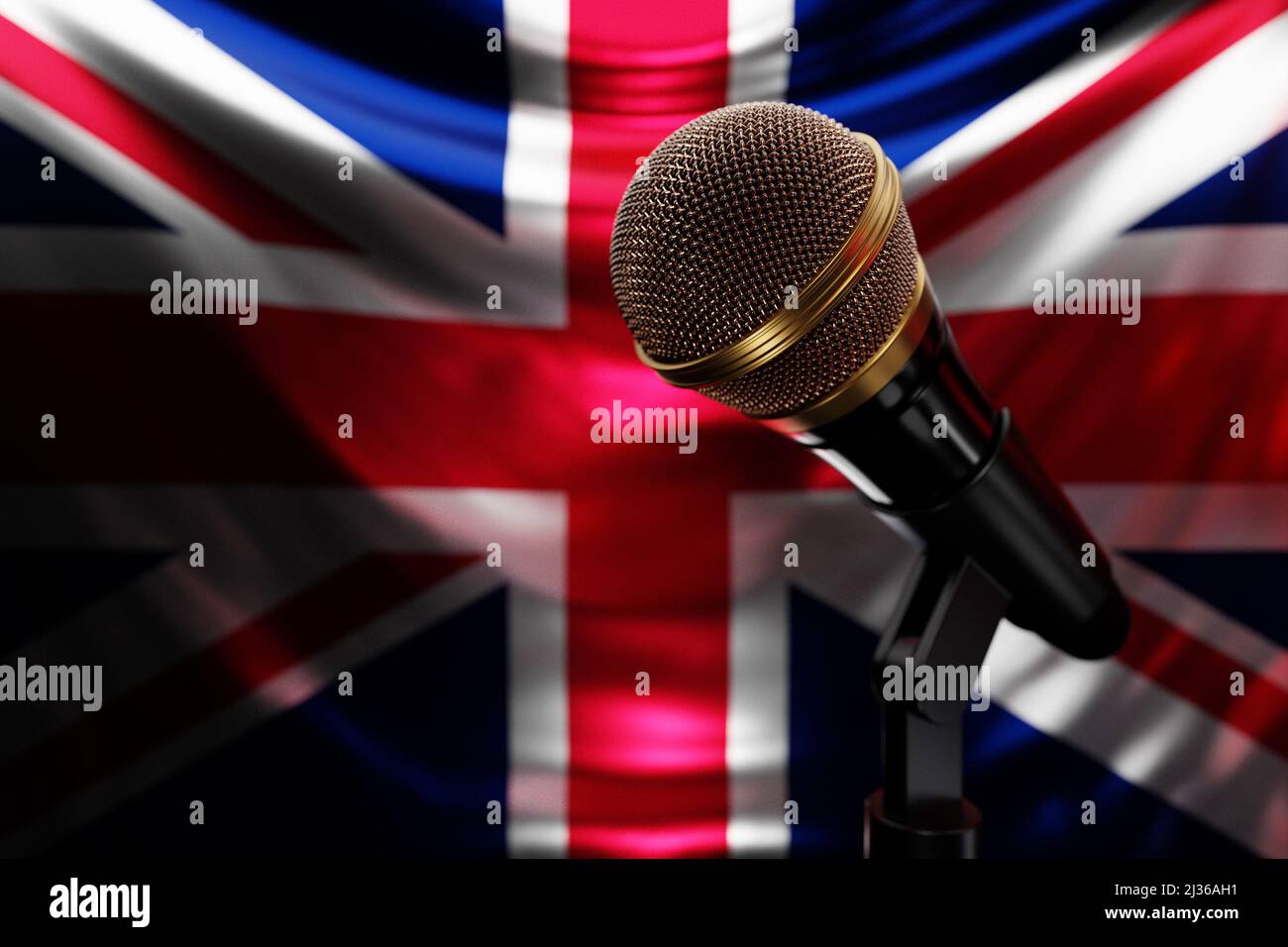 Microphone on the background of the National Flag of United Kingdom ...
