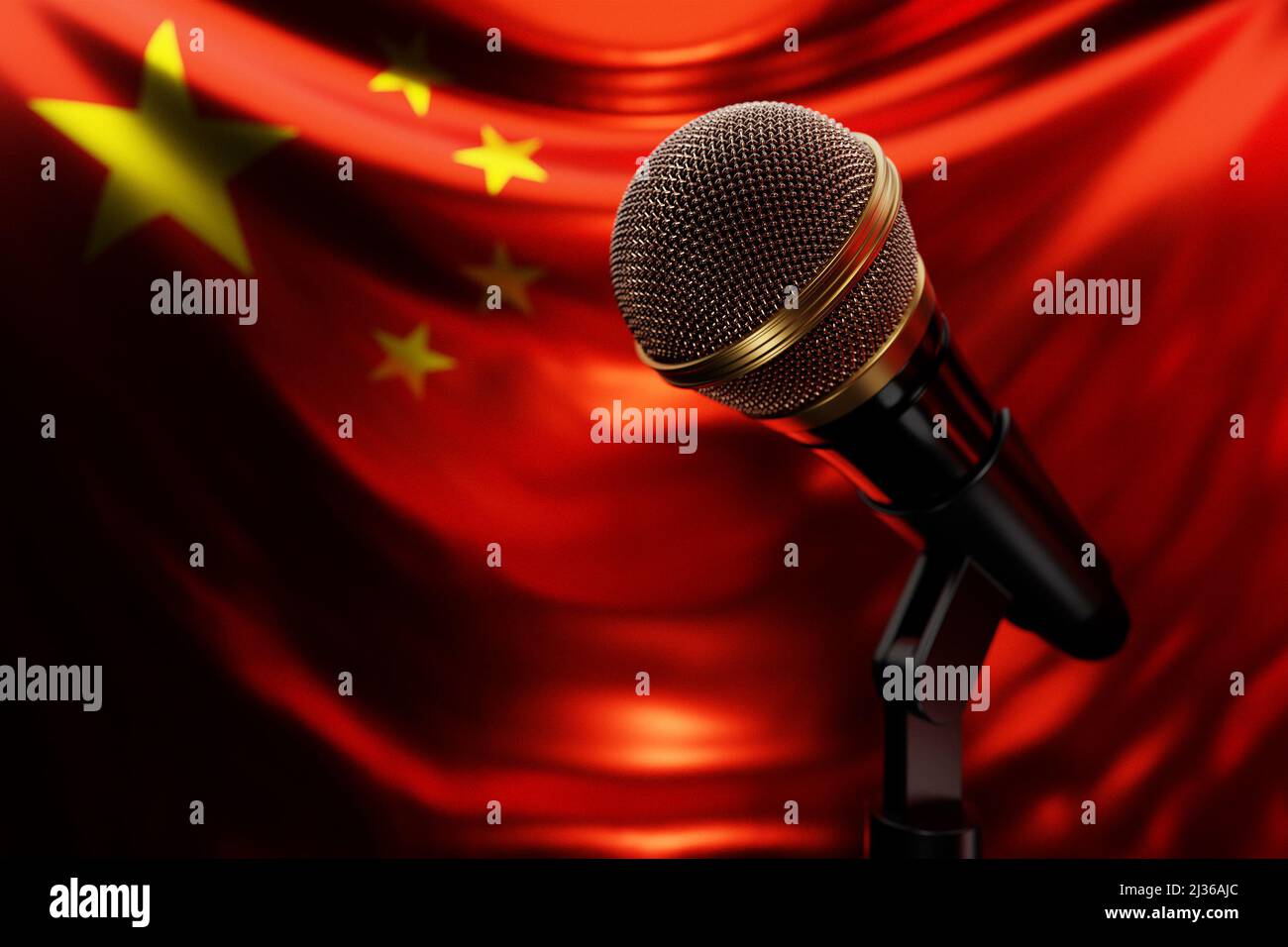 Microphone on the background of the National Flag of China, realistic ...