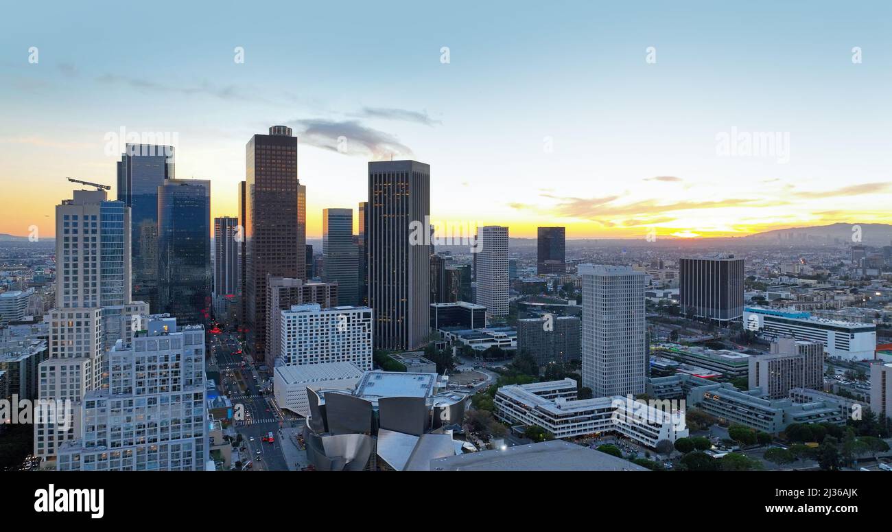 Los Angels downtown skyline, panoramic city skyscrapers, downtown ...