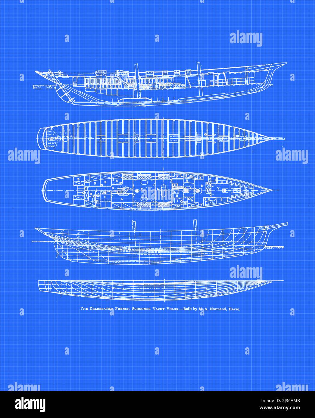 blueprint of the cross section of the Celebrated French Schooner Yacht ...