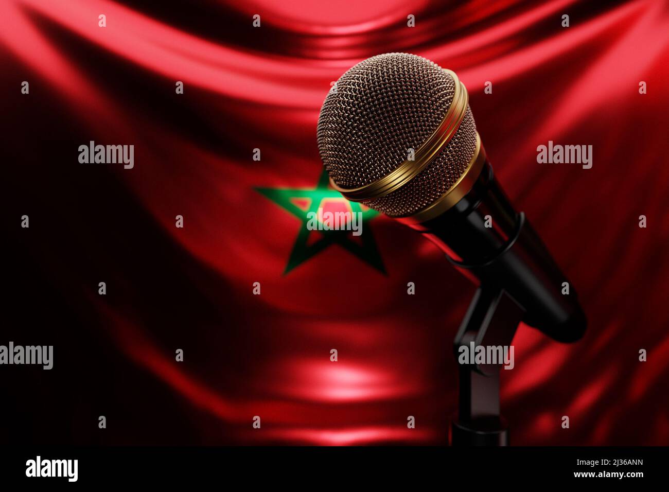 Microphone on the background of the National Flag of Morocco, realistic ...