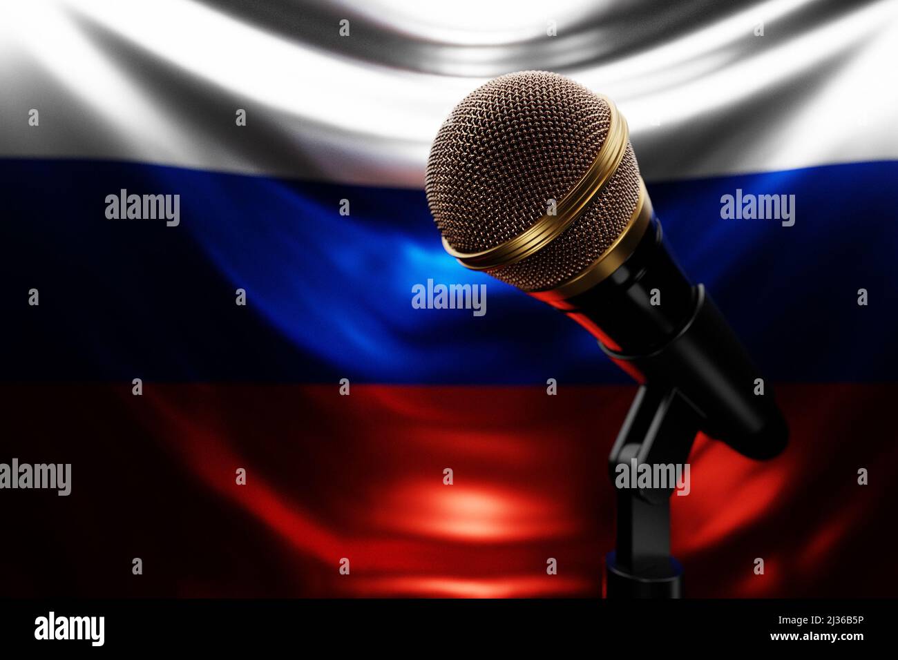 Microphone on the background of the National Flag of Russia, realistic ...