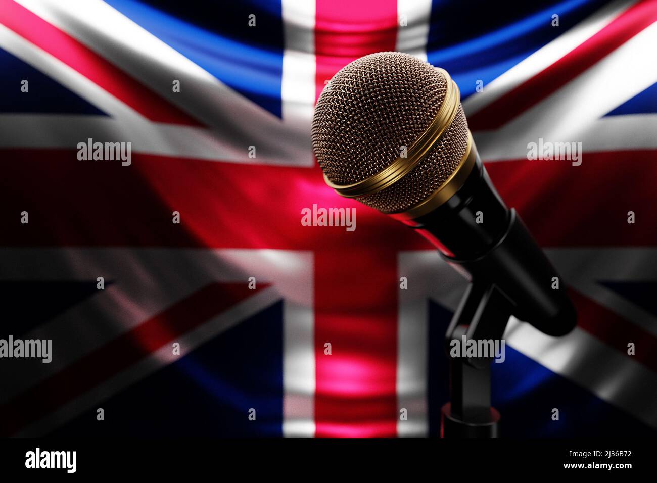 Microphone on the background of the National Flag of United Kingdom ...