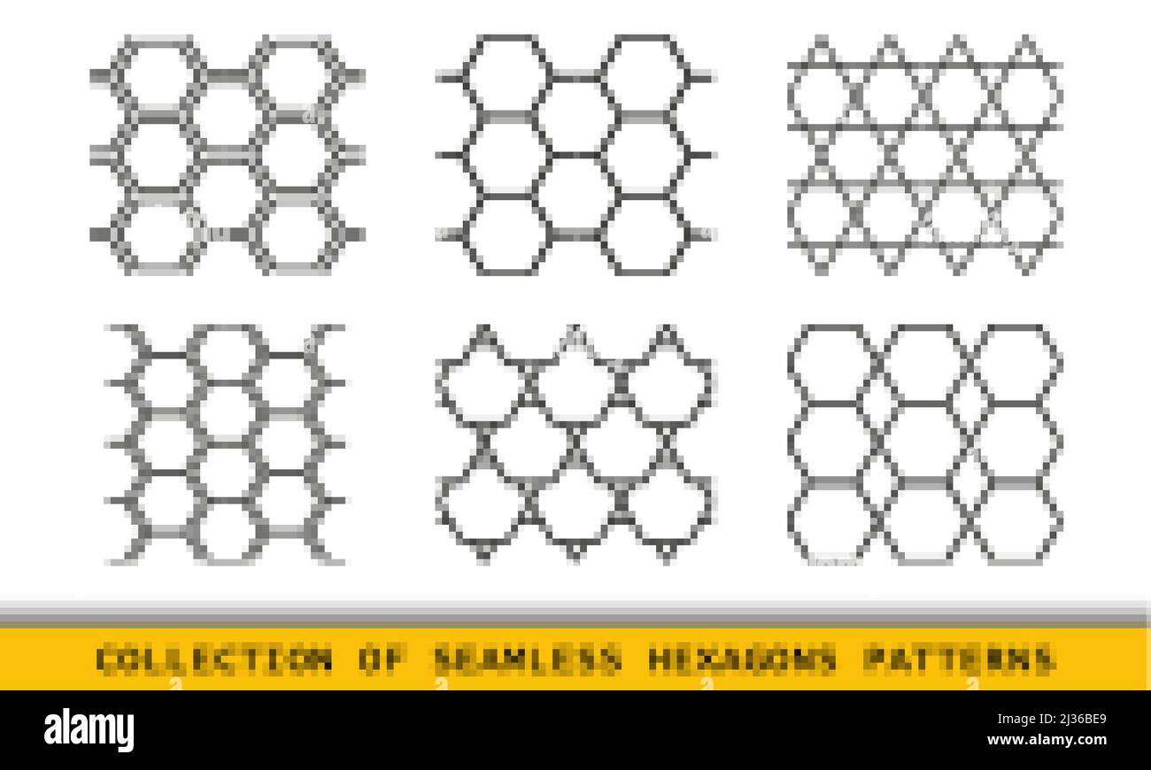 Hexagon set of geometric seamless patterns. Abstract honeycomb ...