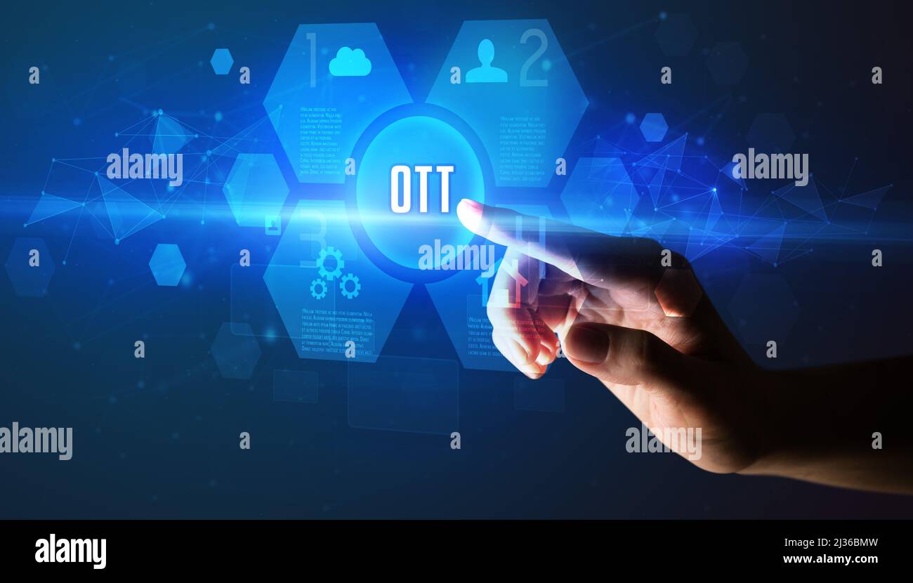 Hand touching digital button concept Stock Photo - Alamy