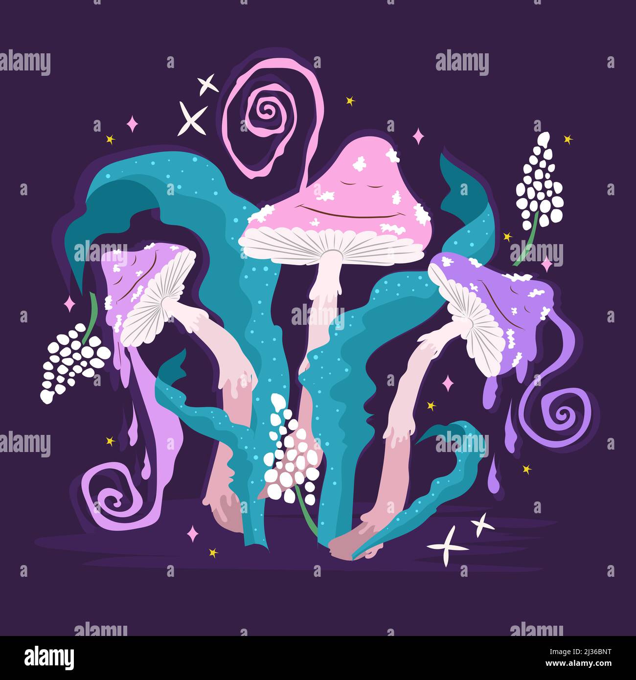 Psychedelic mushrooms background. Magical trippy fungi Stock Vector ...