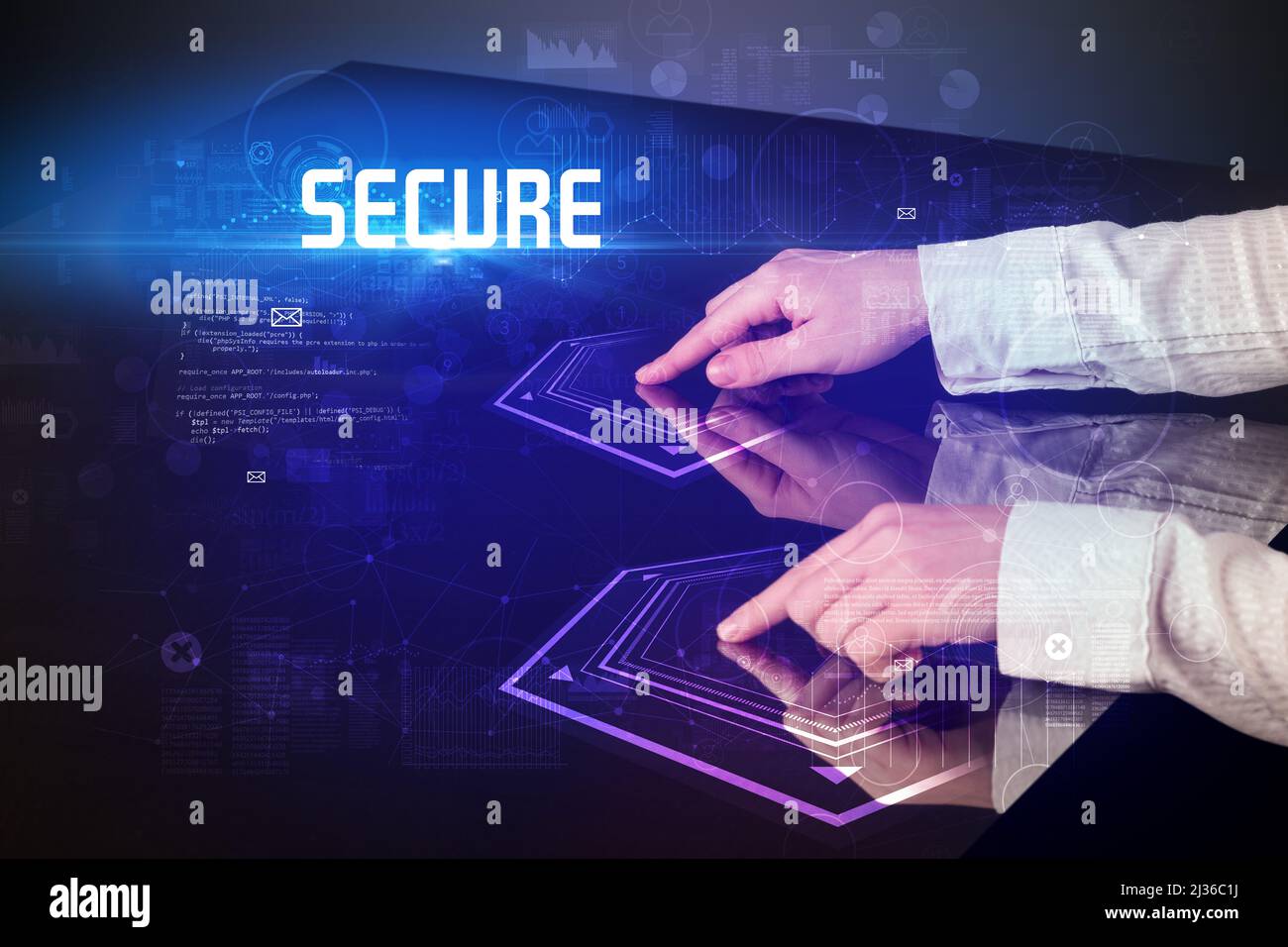 Hand touching digital table concept Stock Photo - Alamy