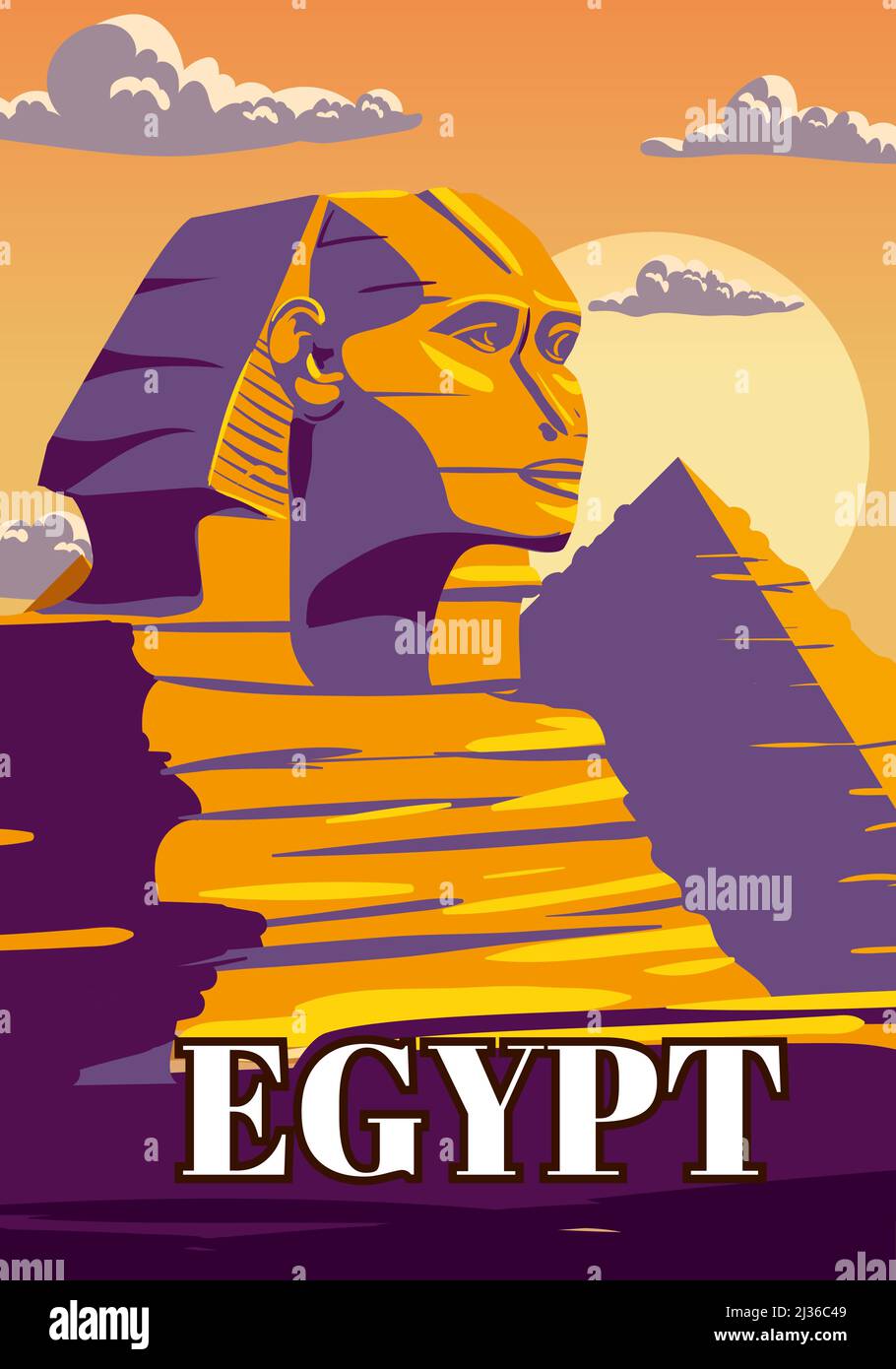 Vintage Poster Ancient Sphinx, Egypt Pharaoh Pyramids. Travel to Egypt ...