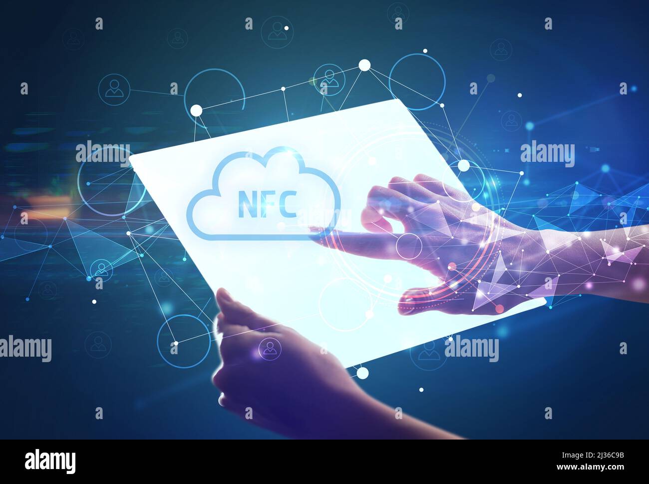 Hand holdig futuristic tablet concept Stock Photo - Alamy