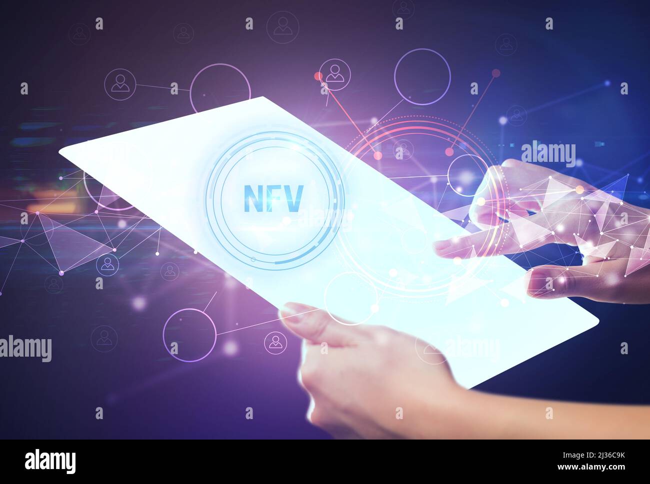 Hand holdig futuristic tablet concept Stock Photo - Alamy