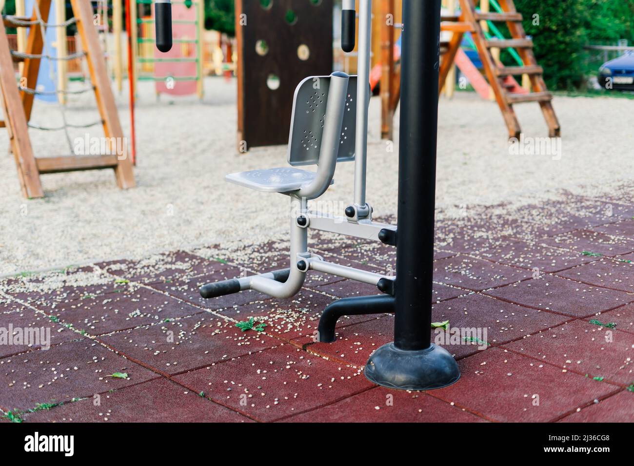 Exercise tools in a public park. Family and relax time on holiday ...