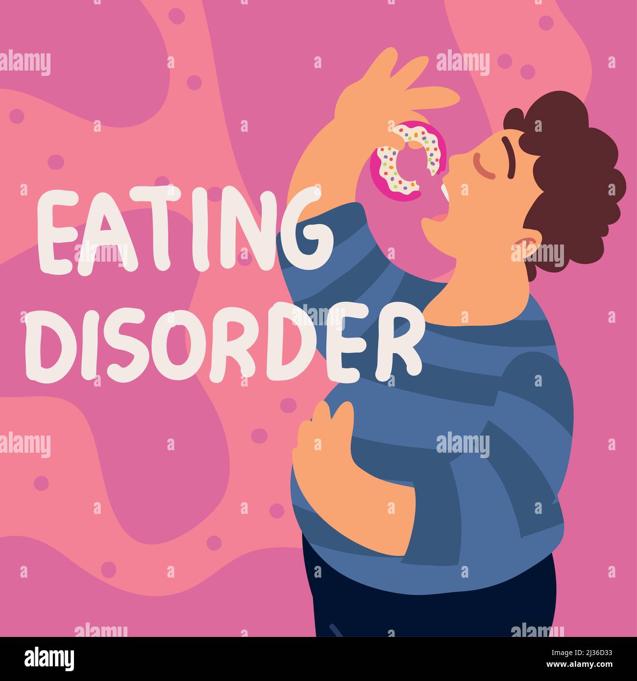 Cartoon illustration man eating donut hi-res stock photography and ...