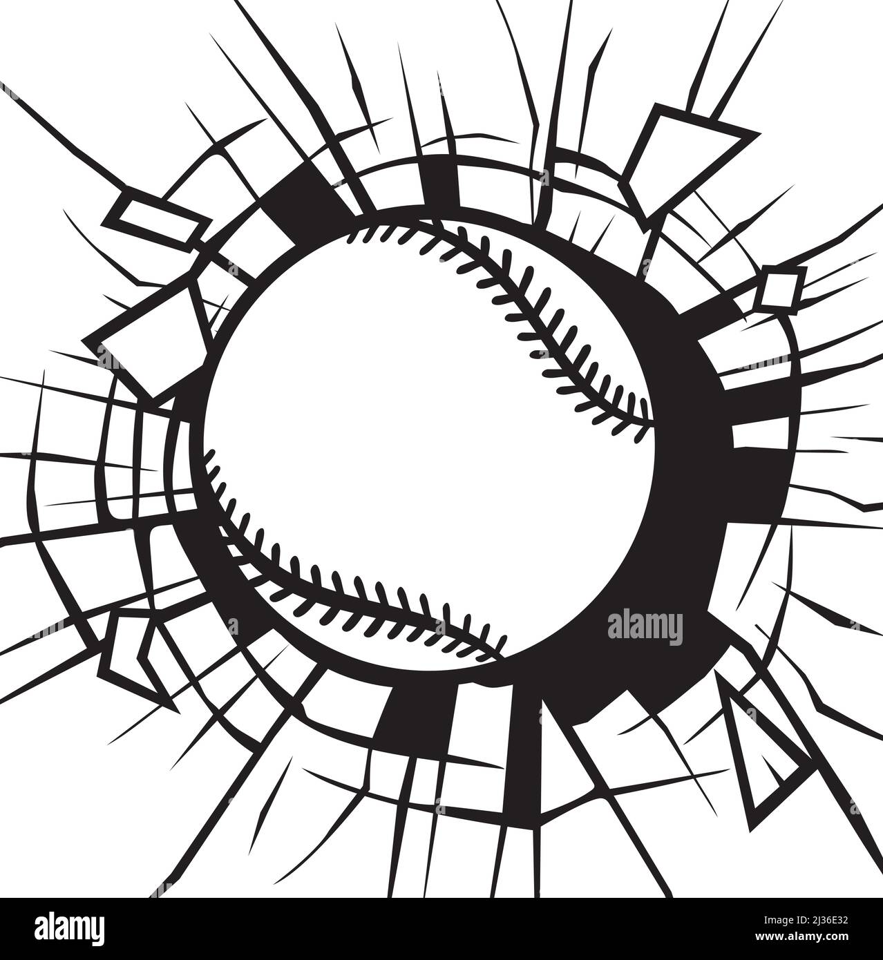 Smashing baseball ball black and white. Vector illustration Stock ...