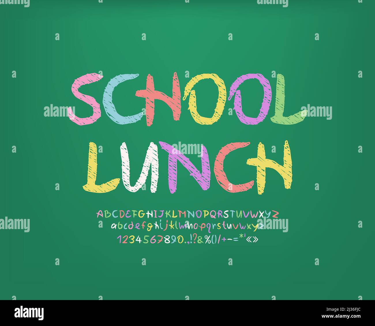 Funny chalky label School lunch. Vector font set chalk textured for ...