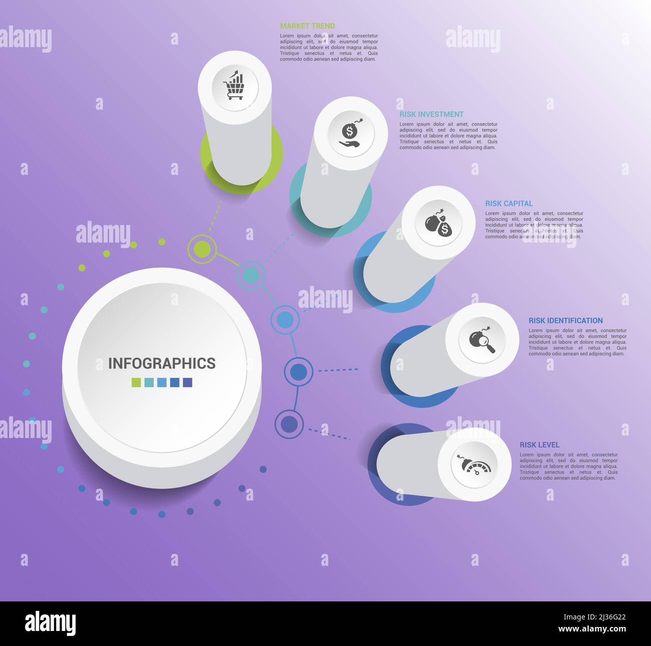 Infographic Risk Management template. Icons in different colors ...