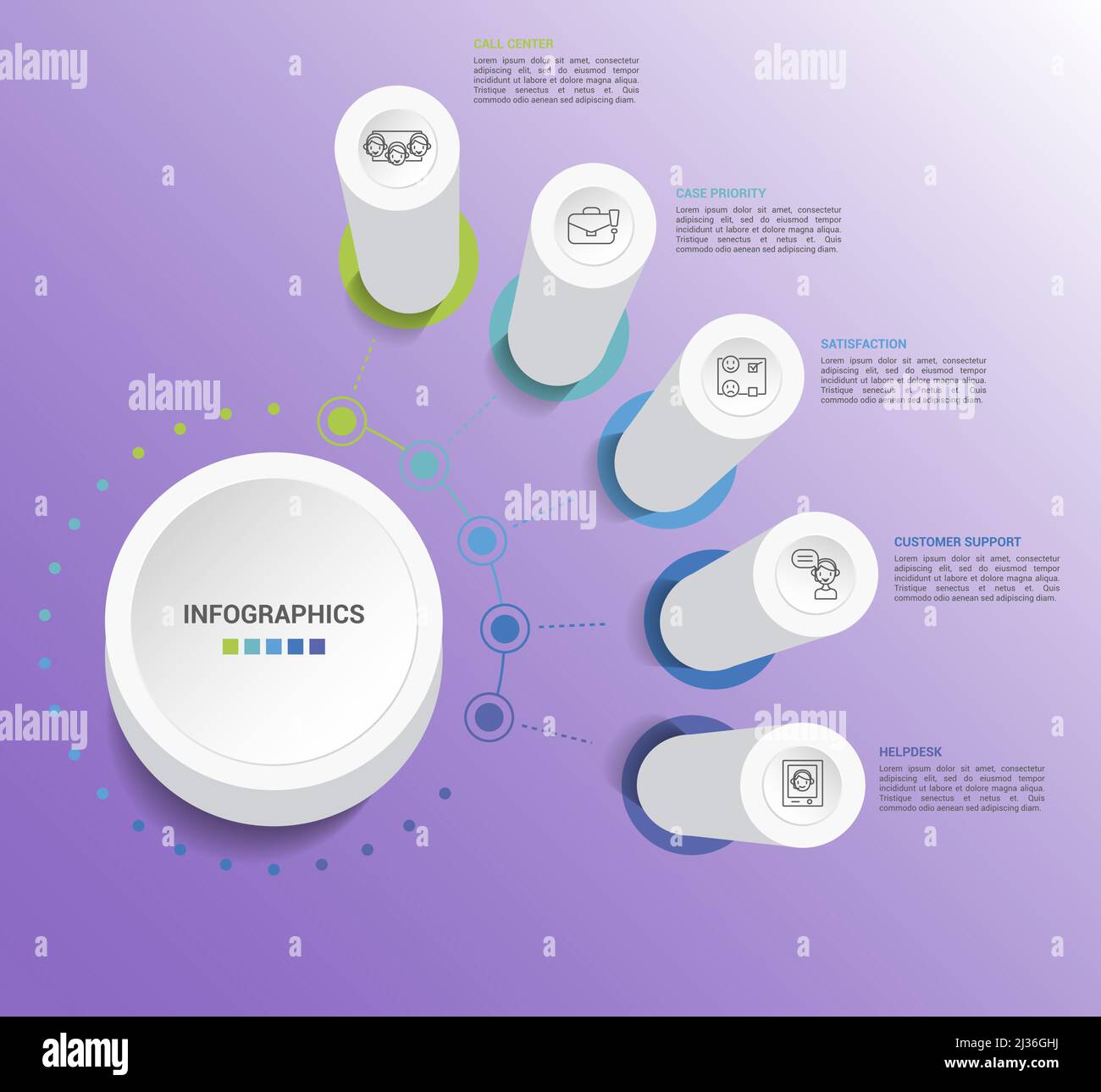 Infographic Customer Service template. Icons in different colors ...