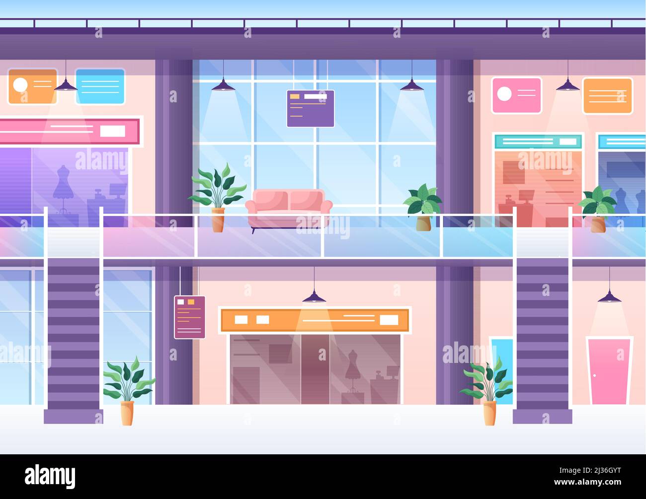 Shopping Mall Modern Background Illustration with Interior Inside ...