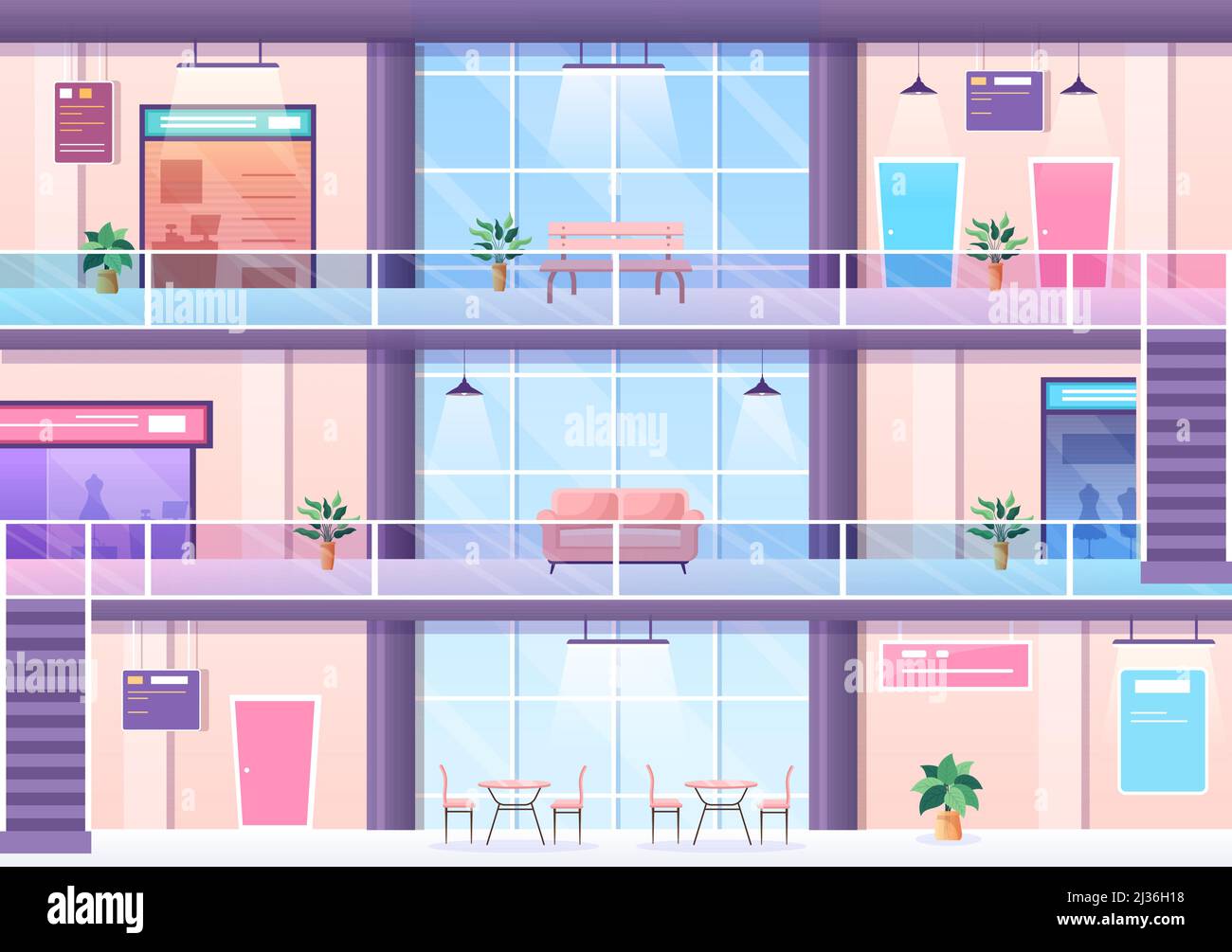 Shopping Mall Modern Background Illustration with Interior Inside ...
