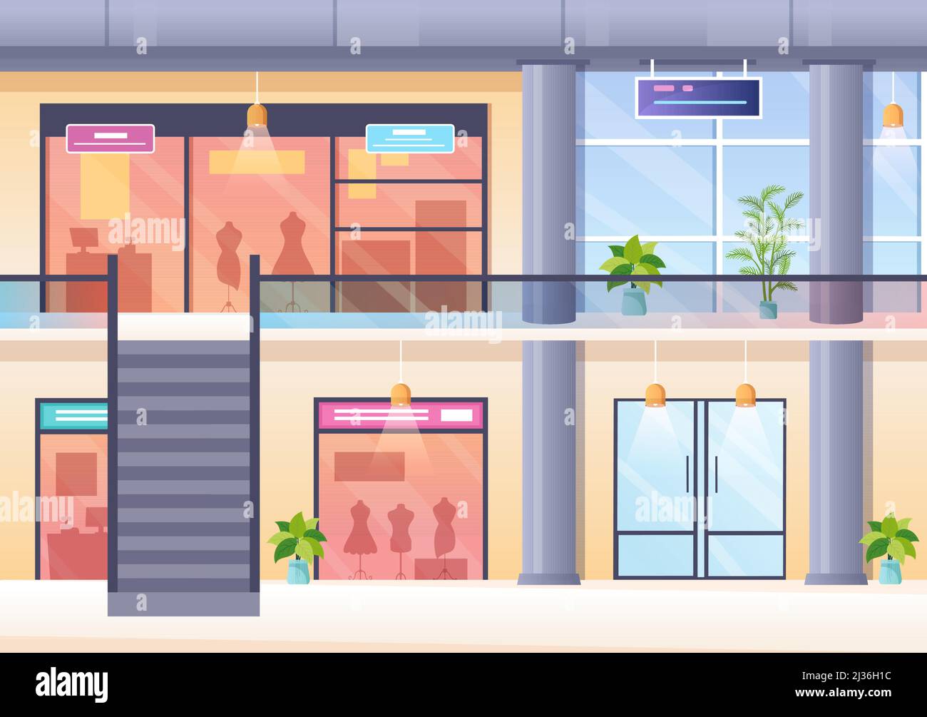 Shopping Mall Modern Background Illustration with Interior Inside ...