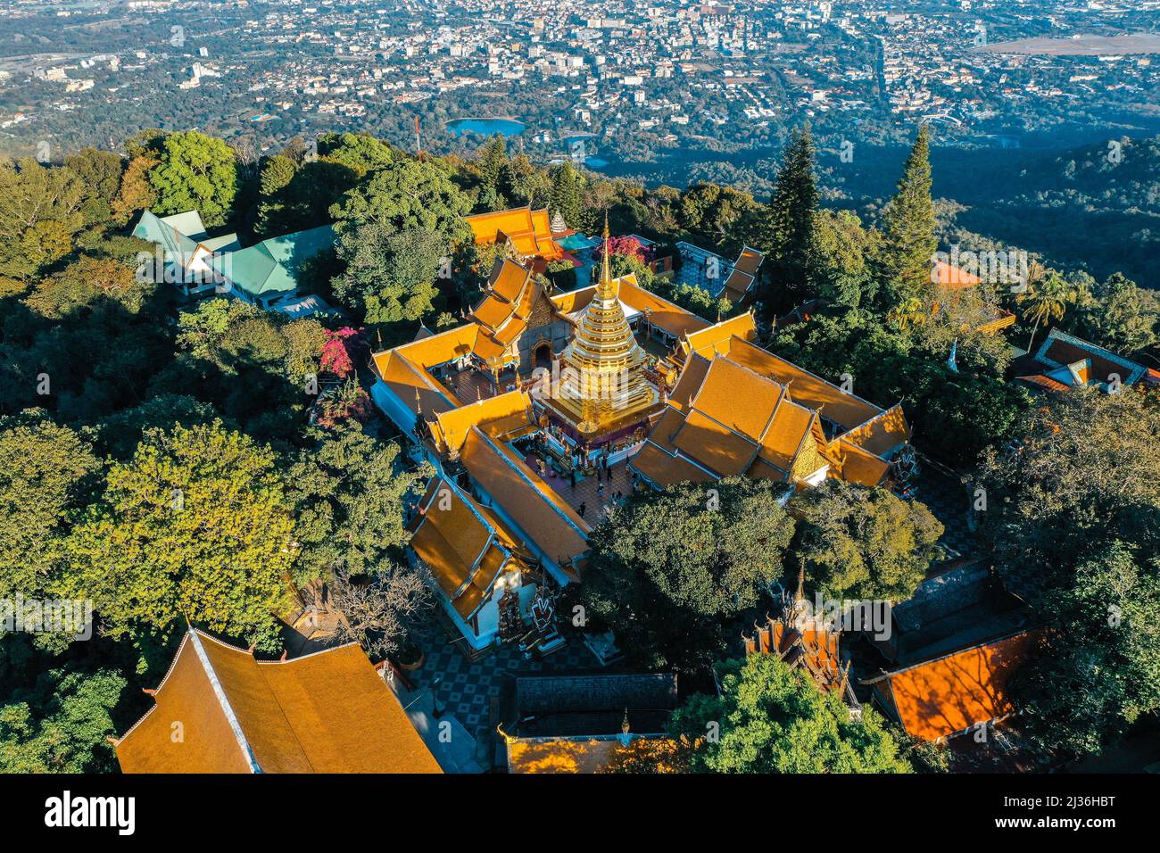 Aerial view of Wat Phra That Doi Suthep temple in Chiang Mai, Thailand ...