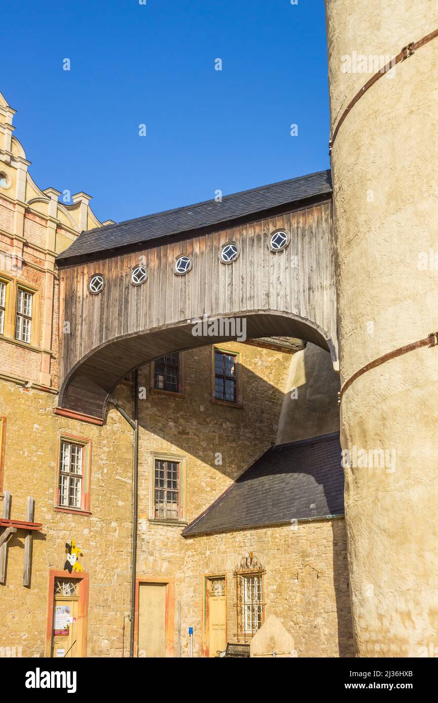Wooden bridge of the historic castle in Bernburg, Germany Stock Photo ...