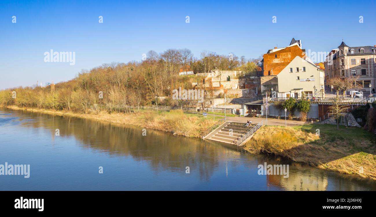 Panorama of the Saale river in the historic city of Bernburg, Germany ...