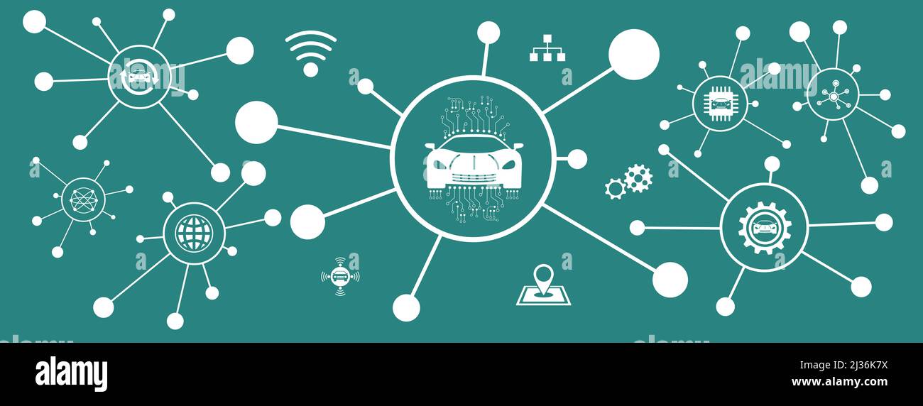 Concept of smart car with connected icons Stock Photo - Alamy