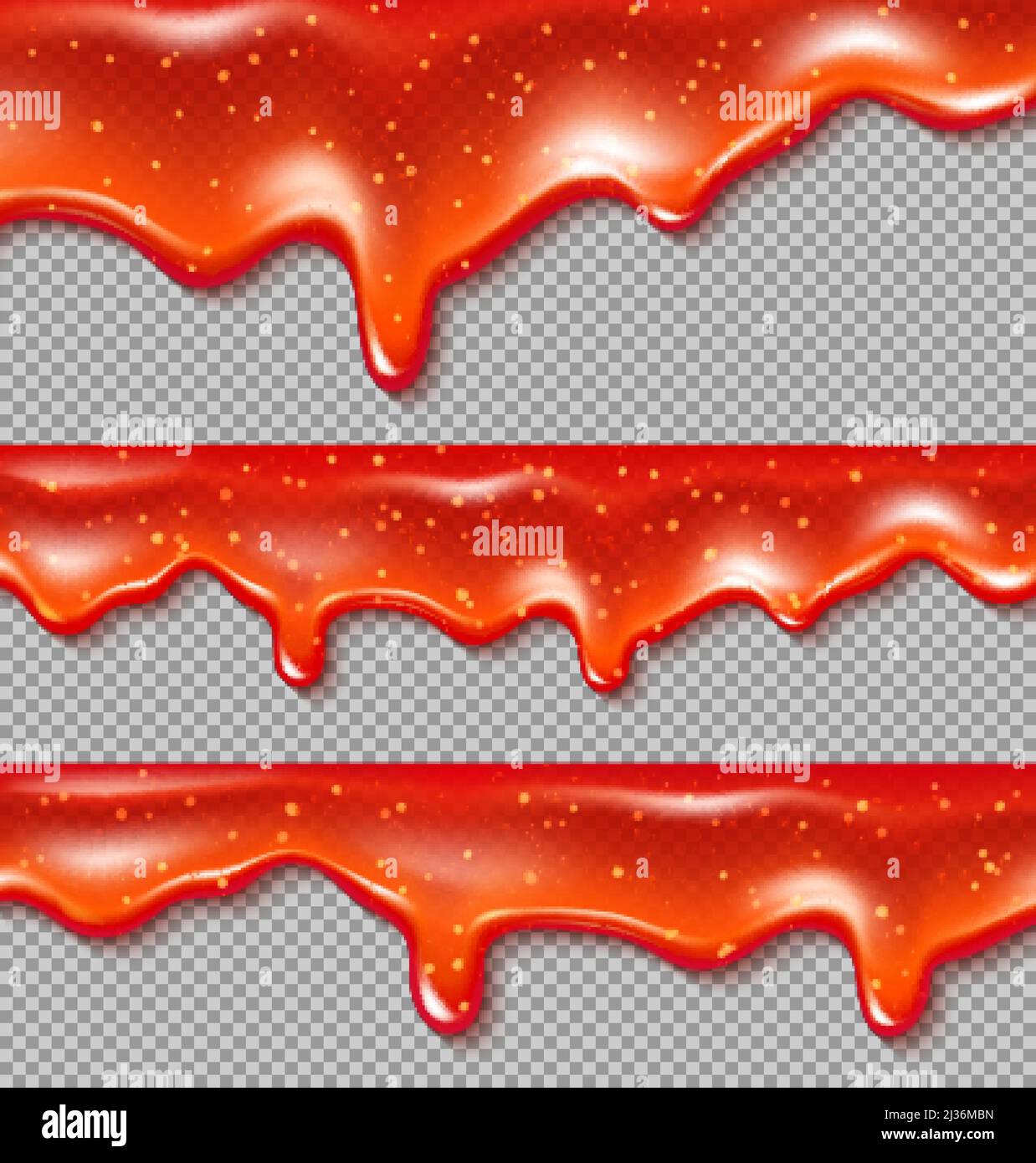 Dripping chili sauce drops, liquid ketchup red splashes with particles ...