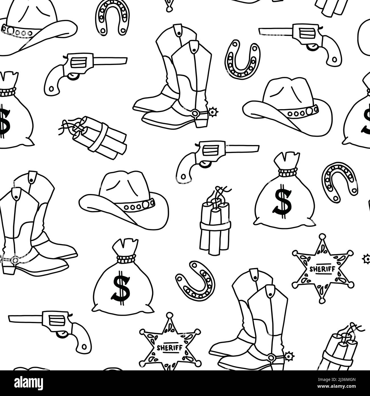 Cowboy Sheriff Wild West seamless vector background. Repeating pattern ...