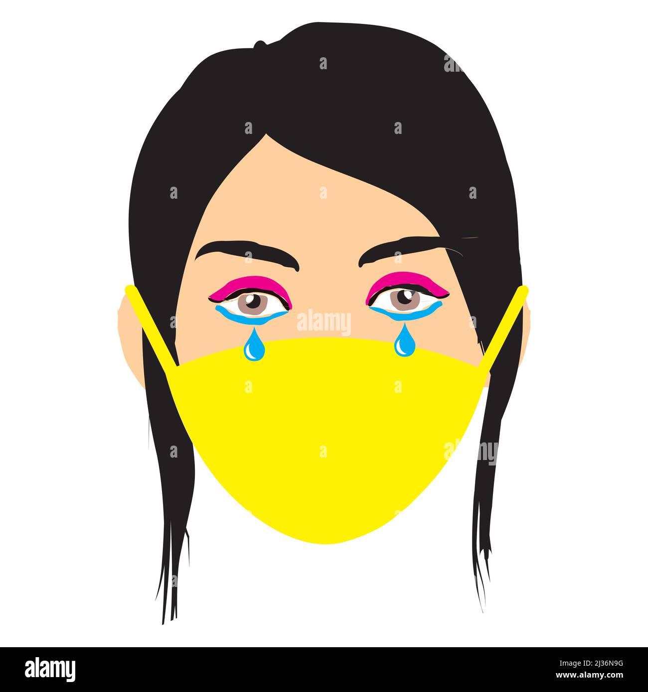 Illustration of a woman's face in a mask crying and shedding tears ...