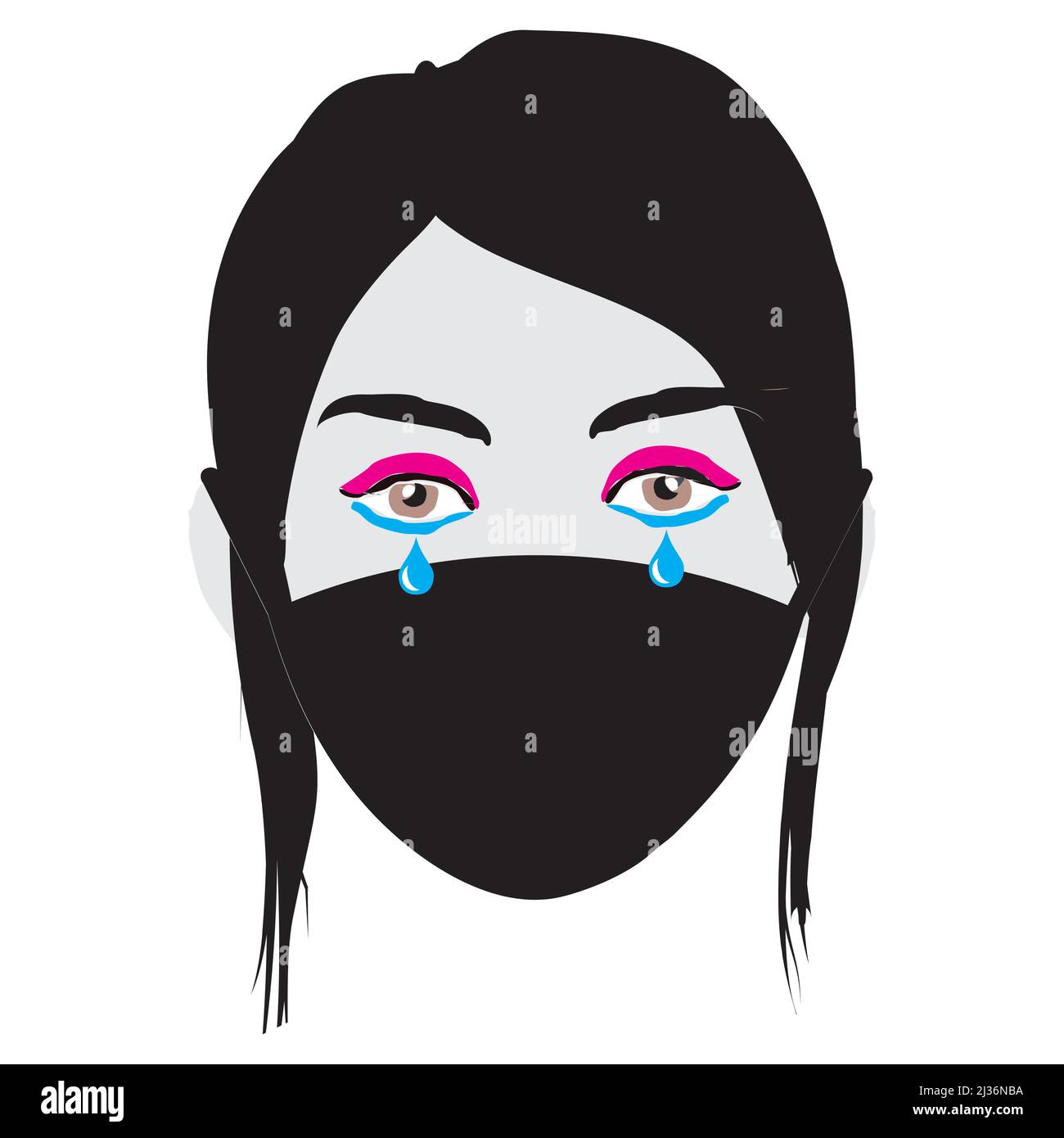 Illustration of a woman's face in a mask crying and shedding tears ...