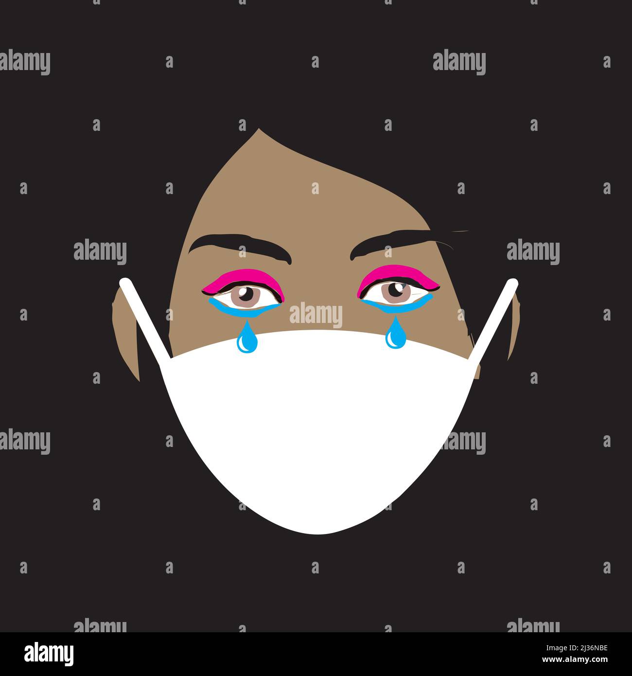 Illustration of a woman's face in a mask crying and shedding tears ...