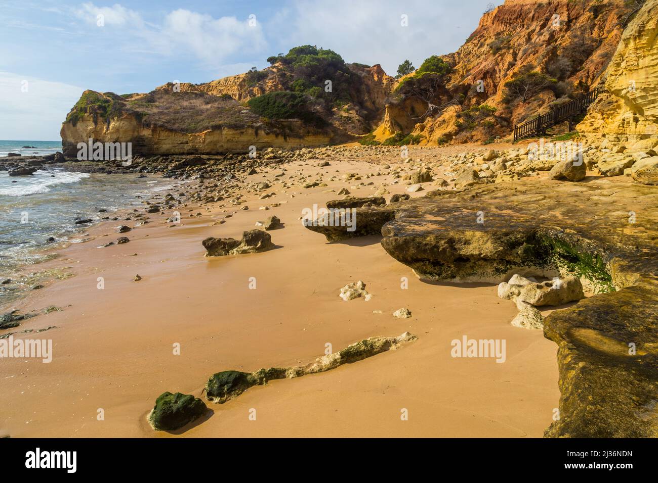 Empty beach in Albufeira. This beach is a part of famous tourist region ...