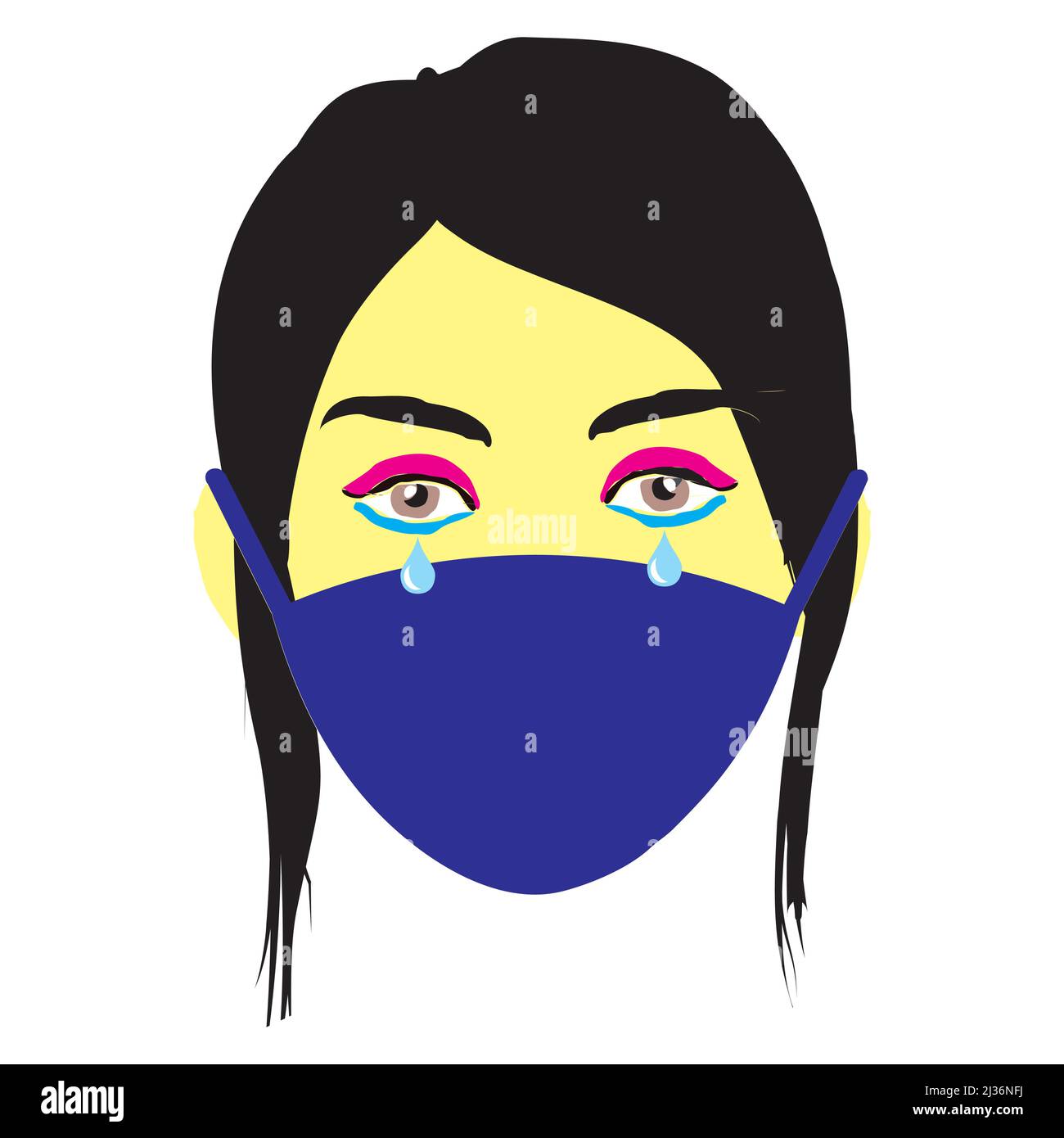 Illustration of a woman's face in a mask crying and shedding tears ...